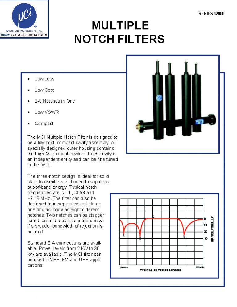 Coaxial Multiple Notch Filter Data Sheet - MCI Broadcast