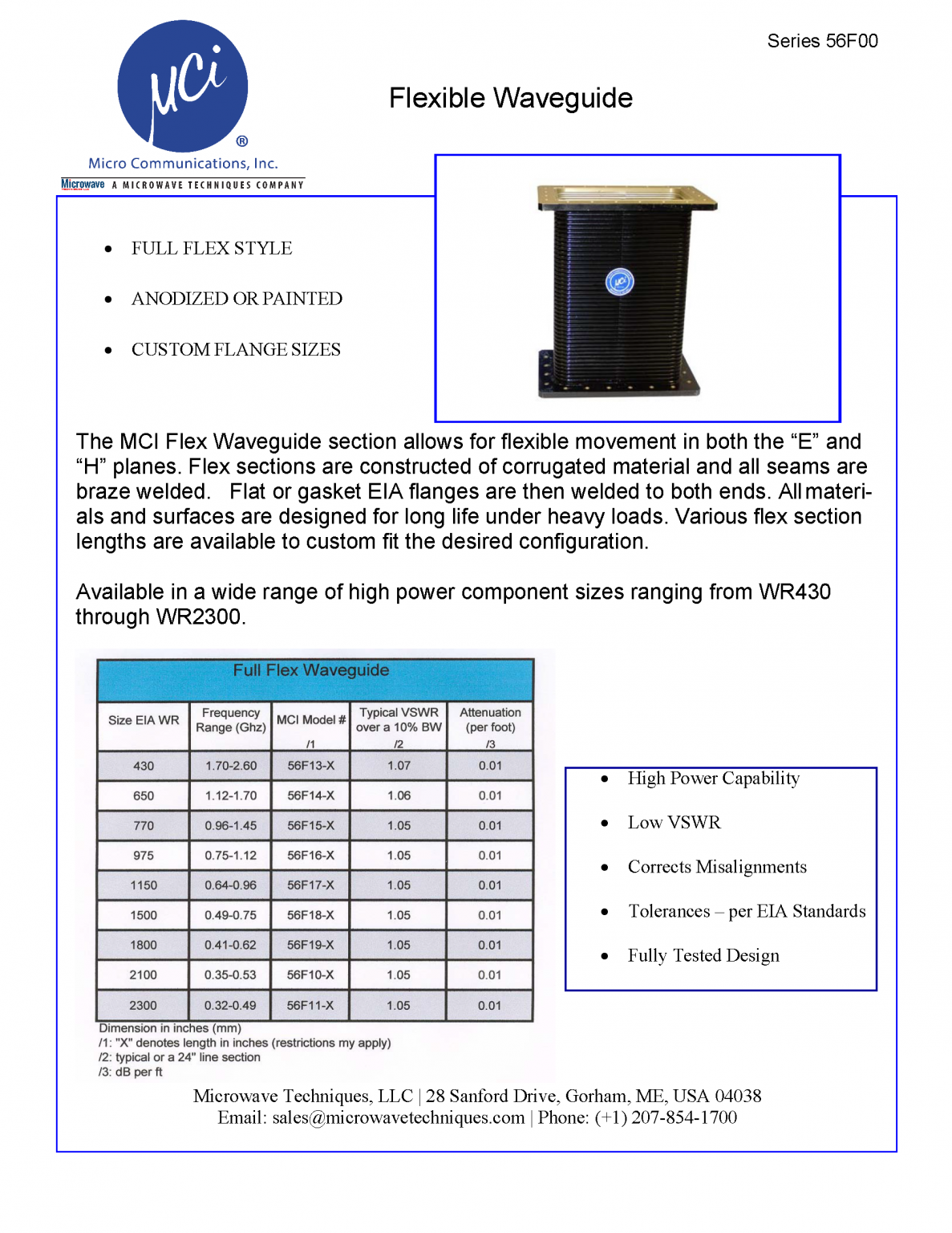 Flexible Waveguide Data Sheet - MCI Broadcast - Flexible Waveguide