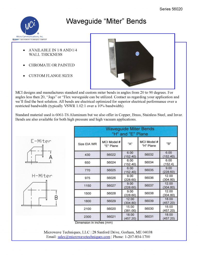 Waveguide Miter Bend Data Sheet - MCI Broadcast